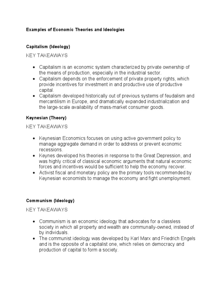 Examples of Economic Theories and Ideologies | PDF | Capitalism | Communism