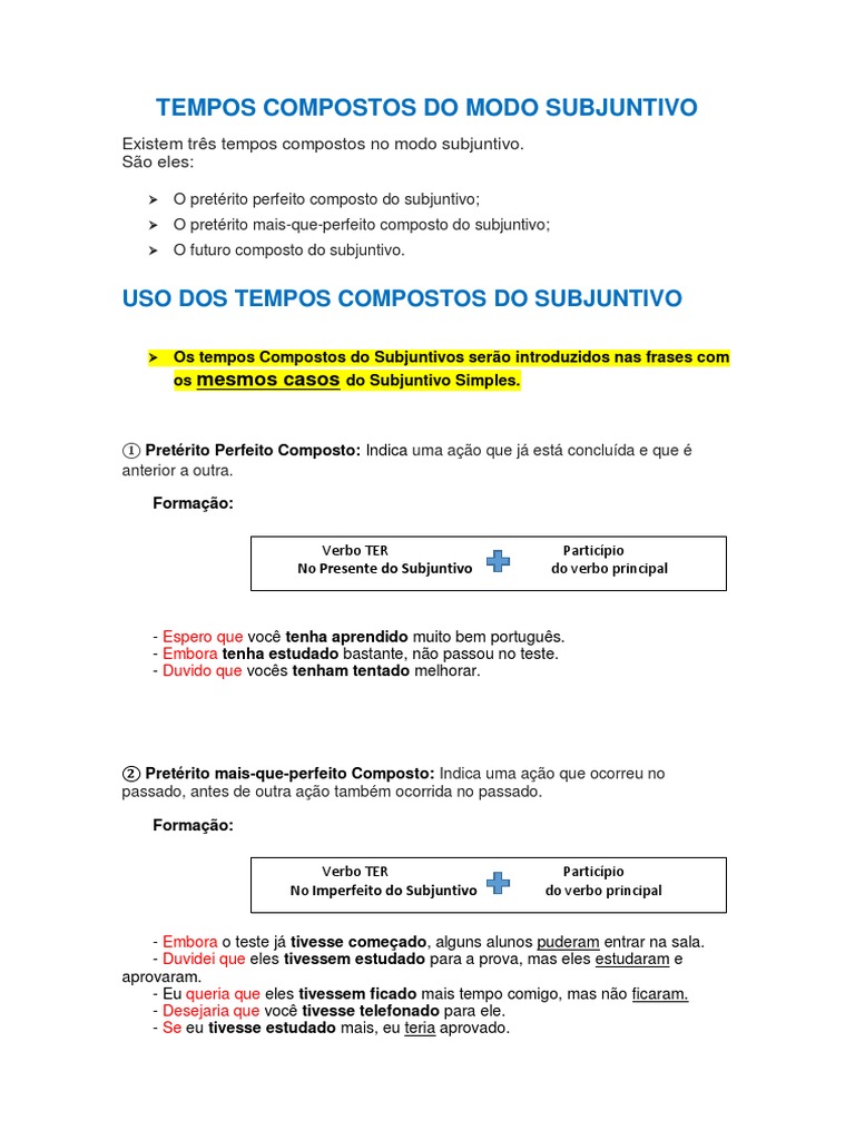 Tempos Compostos Do Modo Subjuntivo | PDF | Linguística | Gramática
