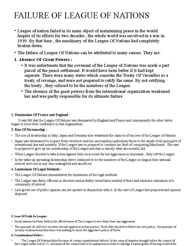Causes of the League of Nations' Failure | PDF | League Of Nations ...