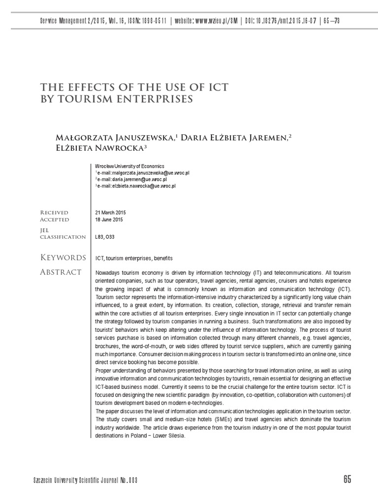 The Effects of The Use of Ict by Tourism Enterprises | PDF ...