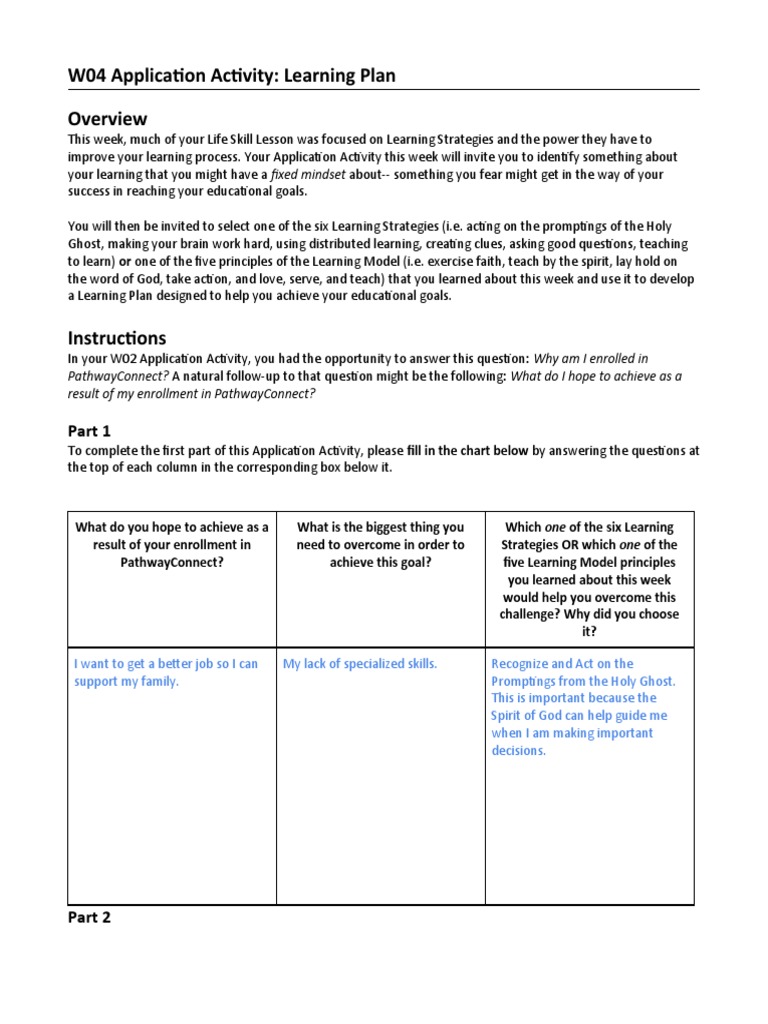 Learning Application Plan for Success | PDF | Goal | Learning