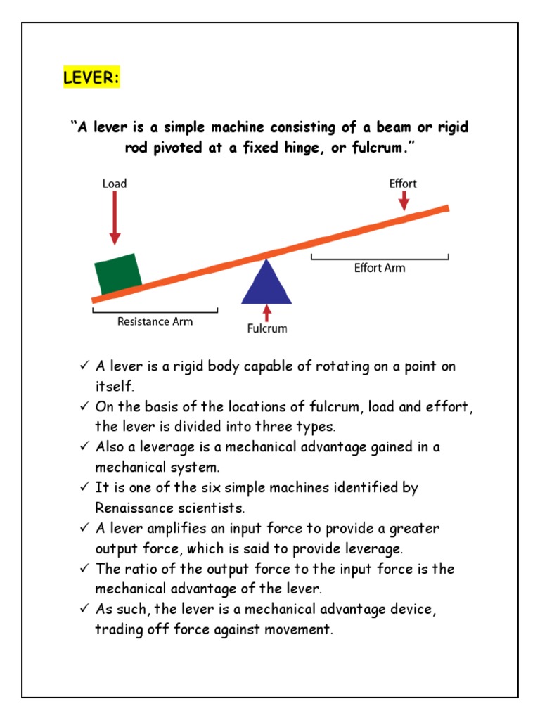Lever:: "A Lever Is A Simple Machine Consisting of A Beam or Rigid Rod ...