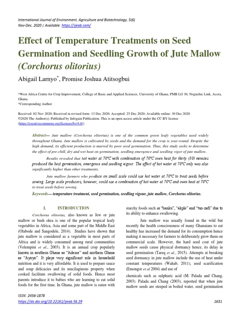 Effect of Temperature Treatments On Seed Germination and Seedling ...
