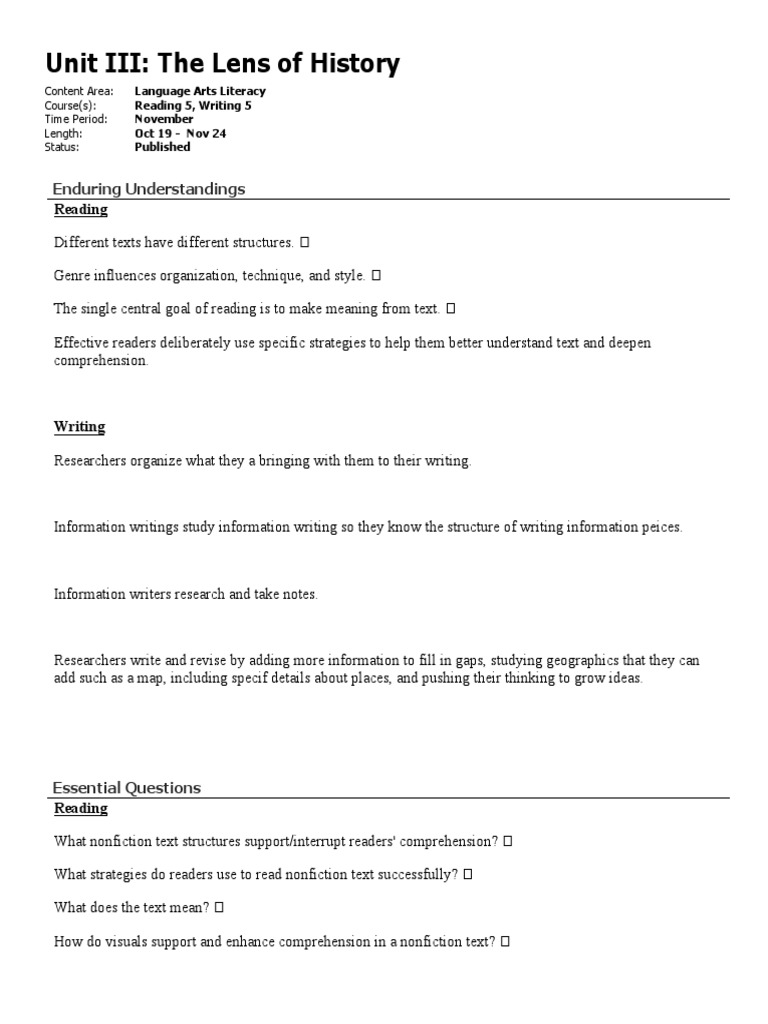 History Lens: Reading & Writing Strategies | PDF | Reading ...