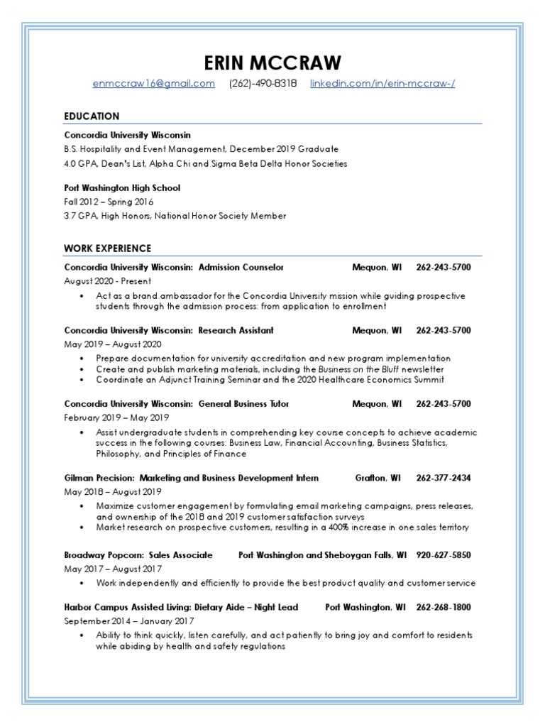 Erin Mccraw Formal Resume - Eportfolio | PDF | Business | Further Education