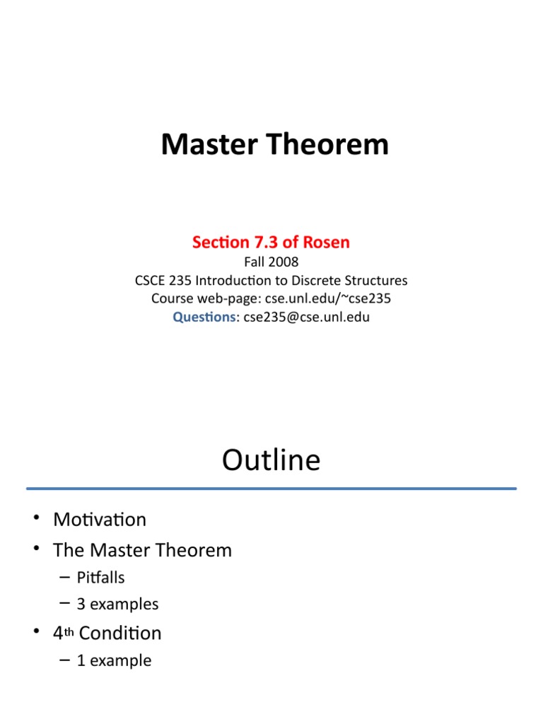 Master Theorem Section 7 3 Of Rosen Pdf Recurrence Relation Time Complexity