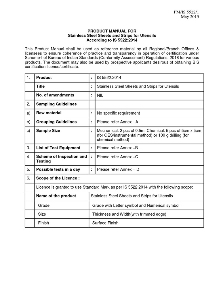 PM/IS 5522/1 May 2019 | PDF | Sheet Metal | License