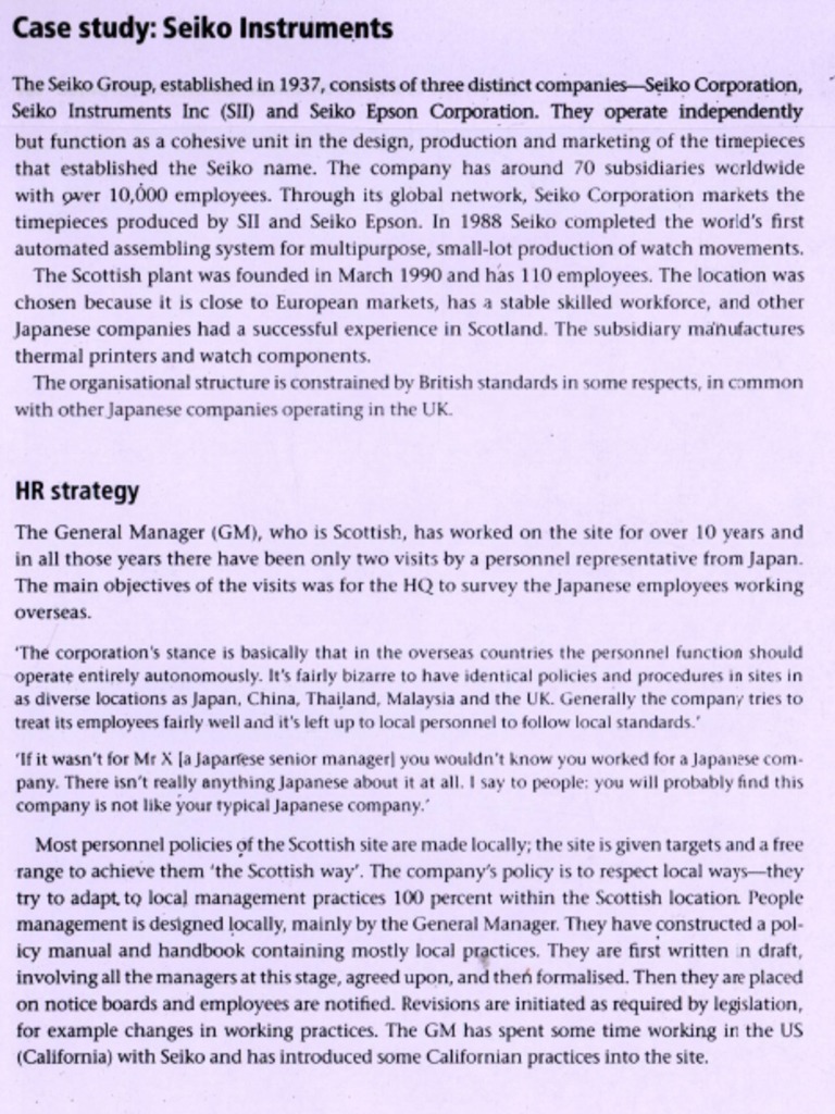IHRM - Case Study Seiko Instruments PDF | PDF