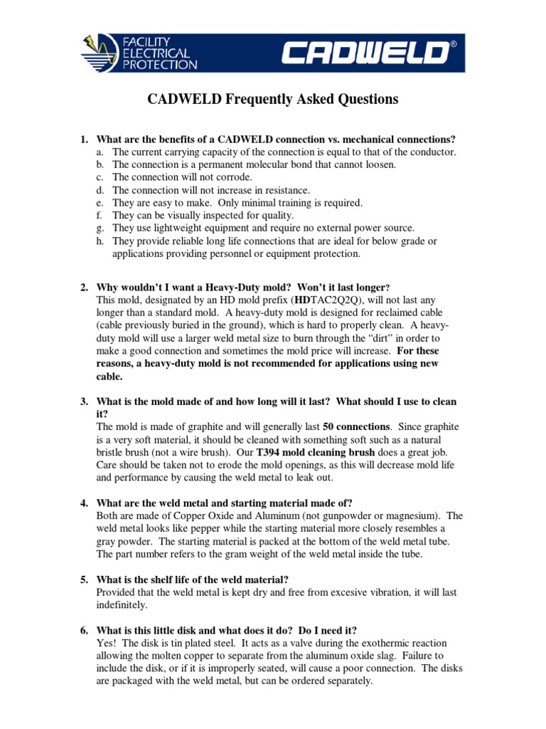 CADWELD Frequently Asked Questions | Download Free PDF | Welding ...