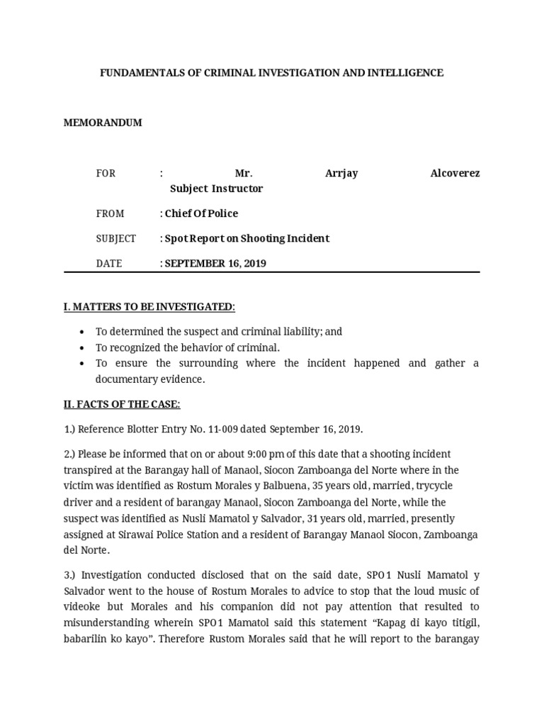 Fundamentals of Criminal Investigation and Intelligence Memorandum | PDF