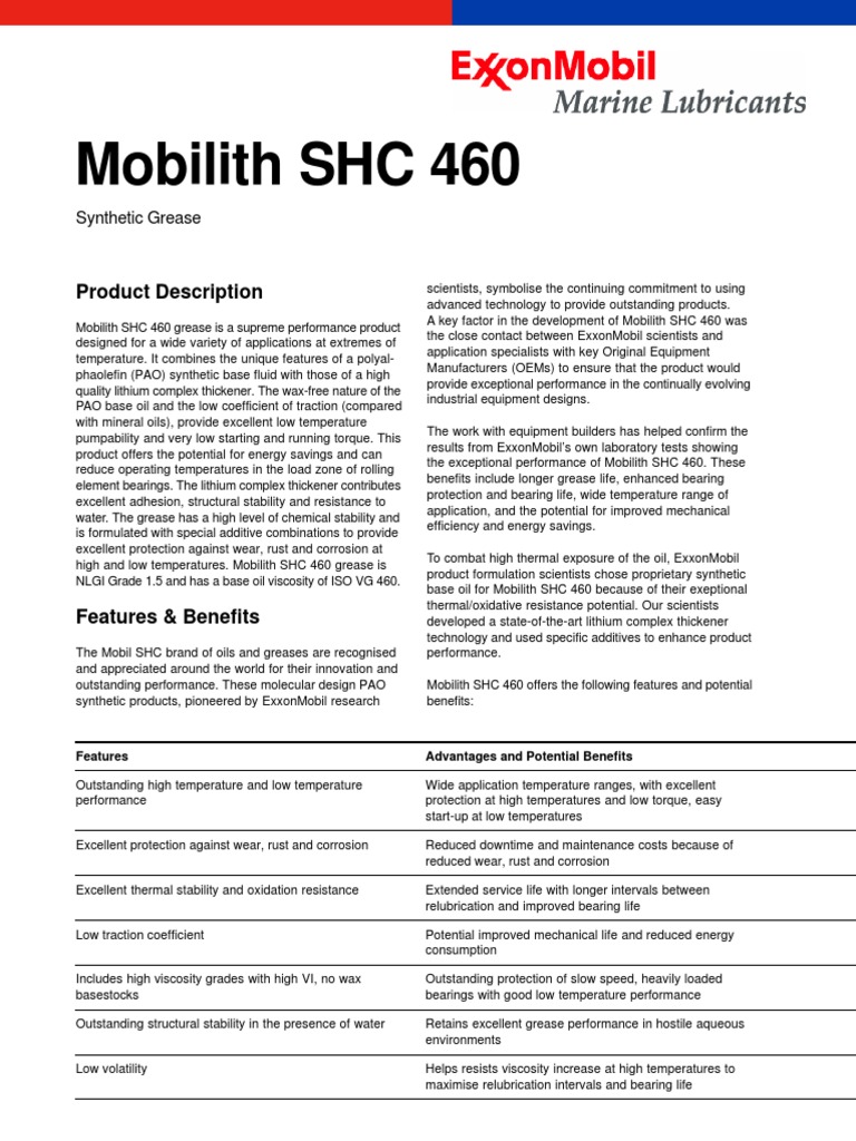 Mobilith SHC 460: Product Description | Download Free PDF | Chemical ...