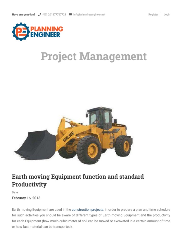 Earth Moving Equipment Function and Standard Productivity | PDF | Loader (Equipment) | Heavy ...