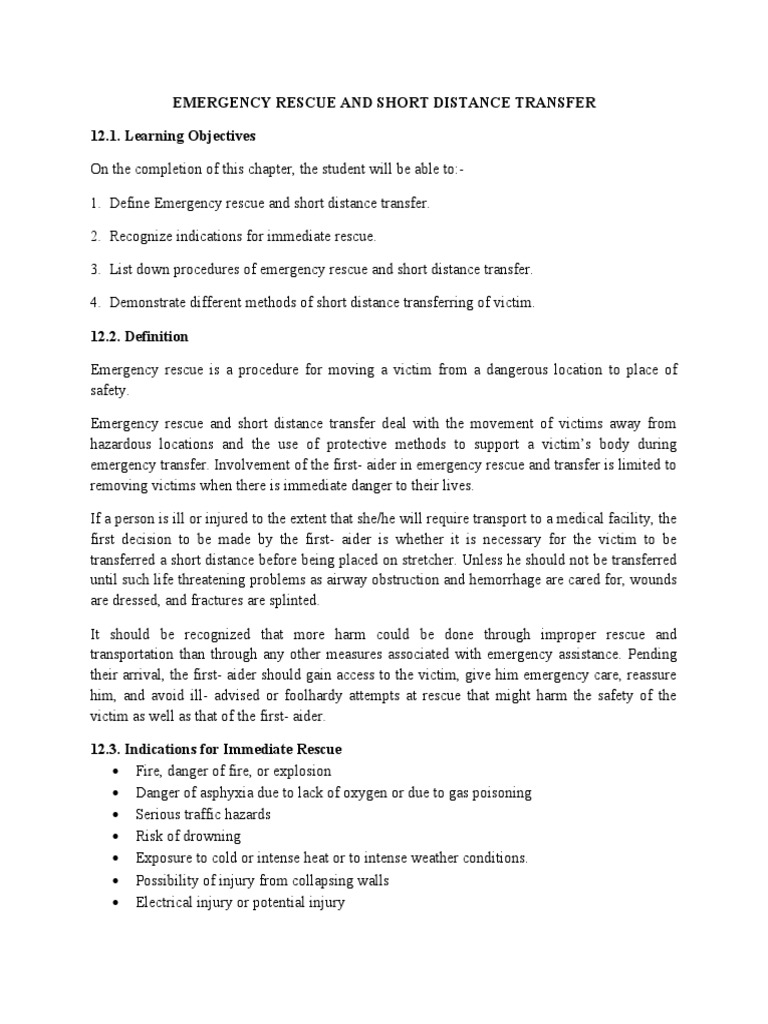 Emergency Evacuation and Short Distance Transport: Procedures and ...