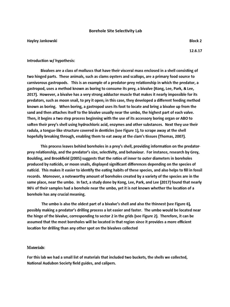 Shell Lab Data Sheet2016 | PDF | Bivalvia | Predation