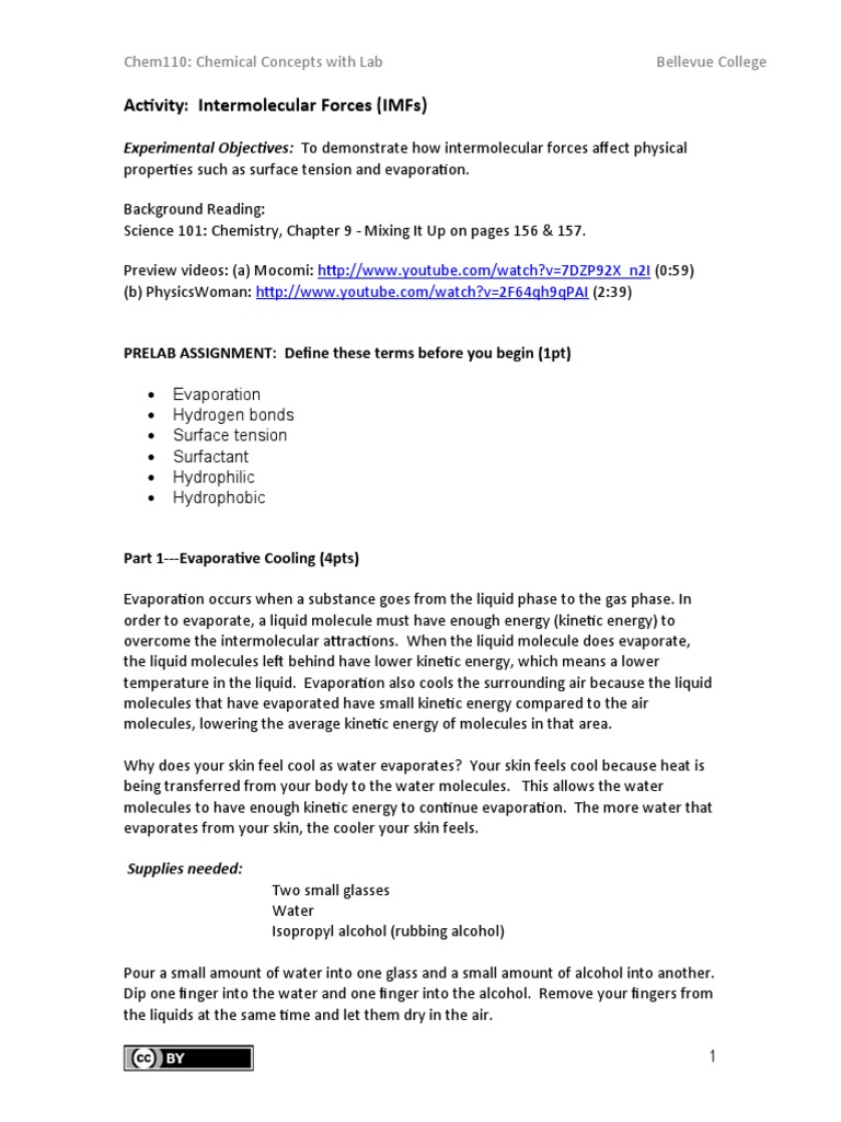 Activity: Intermolecular Forces (Imfs) | PDF | Evaporation | Liquids