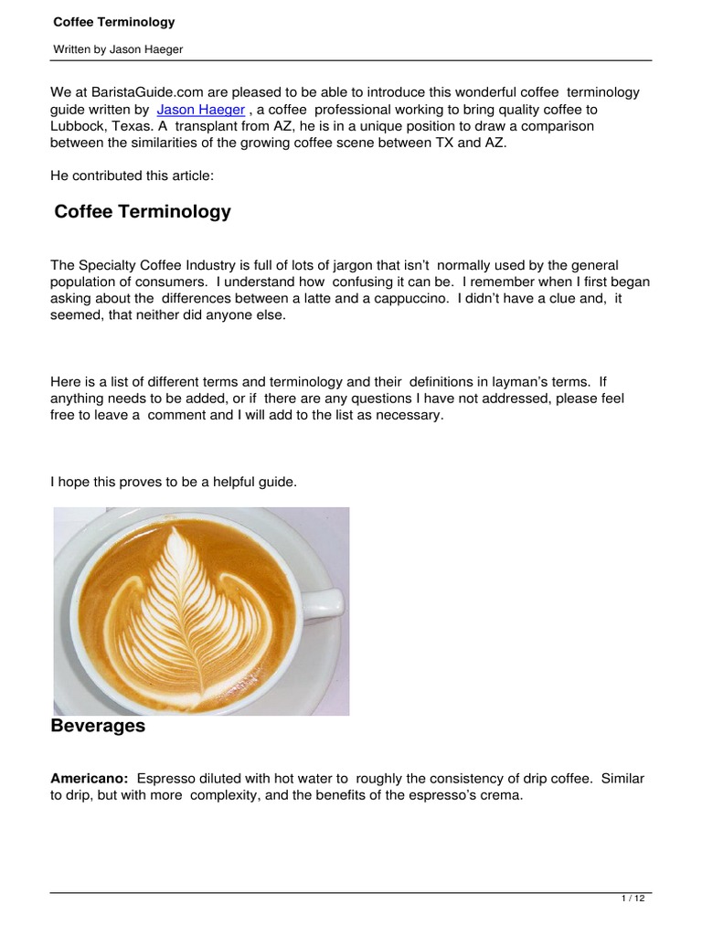 Coffee Terminology Guide by Jason Haeger PDF | PDF | Coffee | Drink
