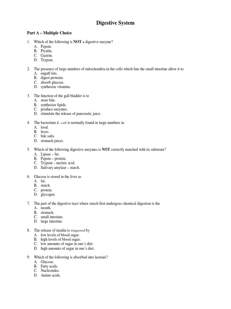 Digestion 2 MCQ | PDF | Digestion | Human Digestive System