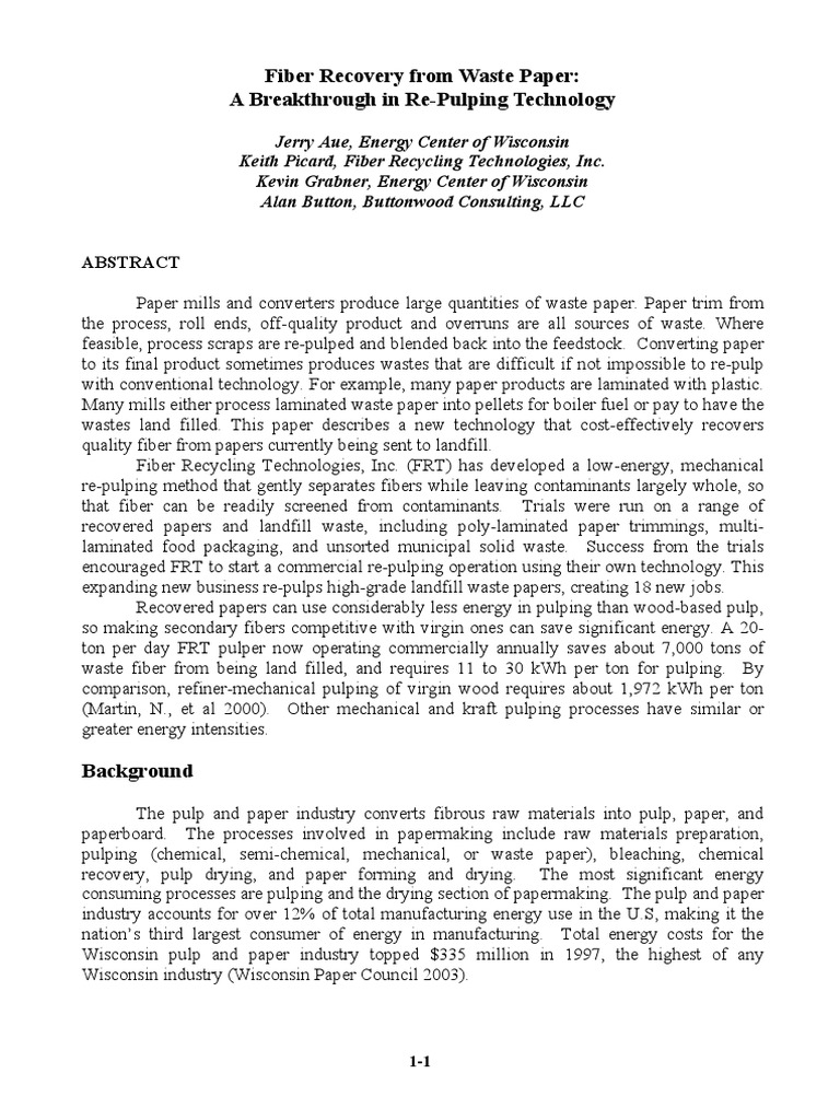 Fiber Recovery From Waste Paper: A Breakthrough in Re-Pulping ...