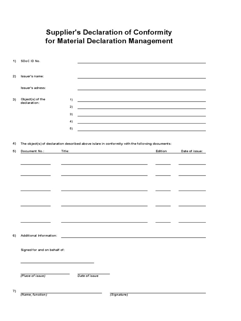 Supplier Declaration of Conformity Form | PDF | Chlorofluorocarbon ...