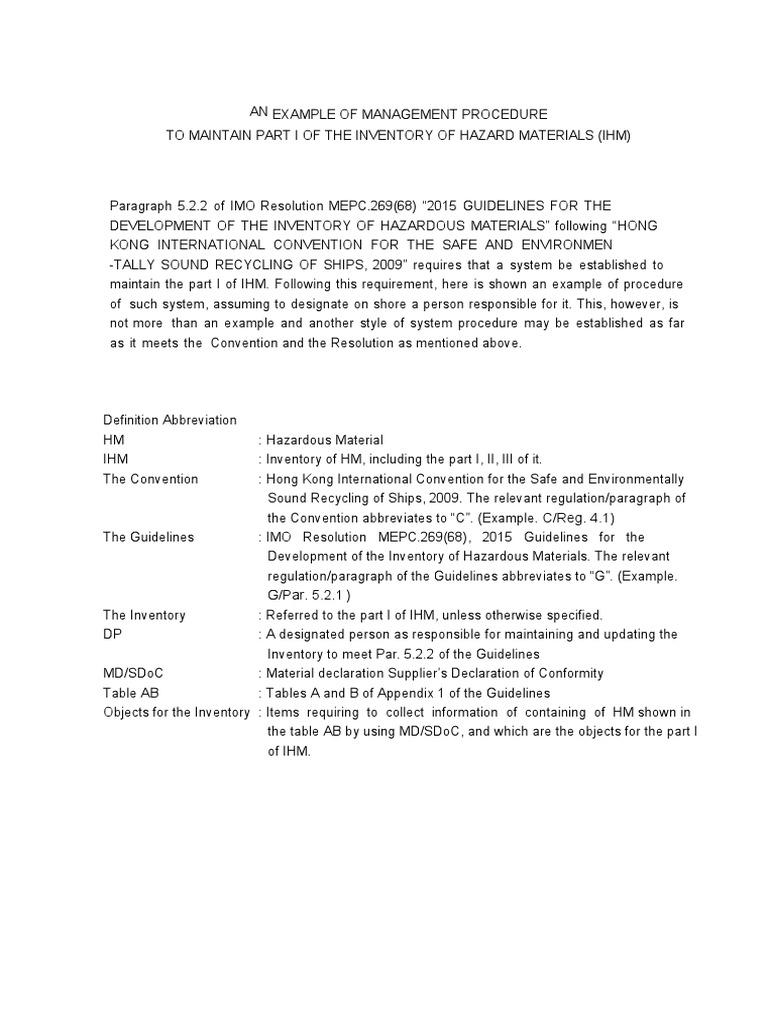 IHM Management Procedure Example | PDF | Hazardous Waste | Inventory