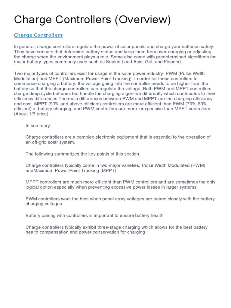 Charge Controllers | PDF | Battery Charger | Solar Panel