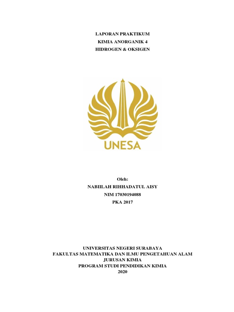Laporan Praktikum Kimia Anorganik IV Hidrogen Oksigen PDF | PDF