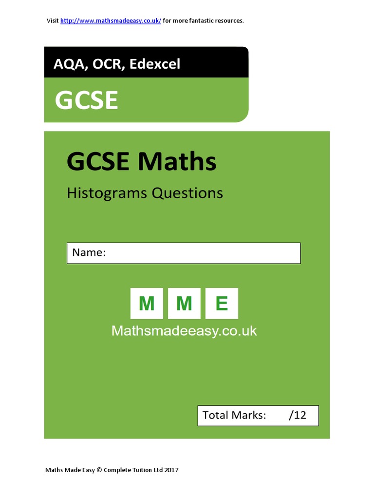GCSE Maths Revision - Histograms Questions | PDF