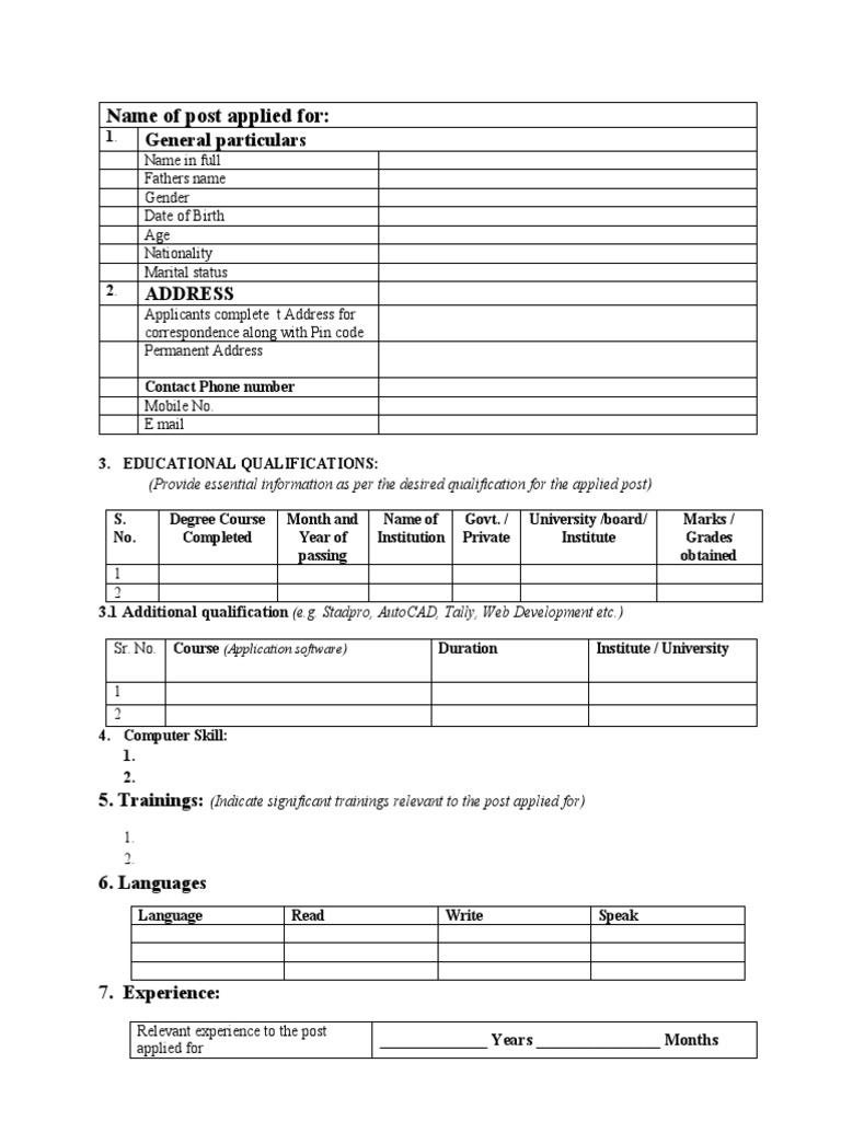 Name of Post Applied For:: General Particulars | PDF | Computing ...
