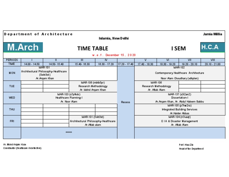 Time Table 1st Sem, Session 2020-21 | PDF