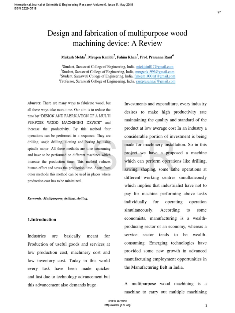 Design and Fabrication of Multipurpose Wood Machining Device PDF | PDF ...
