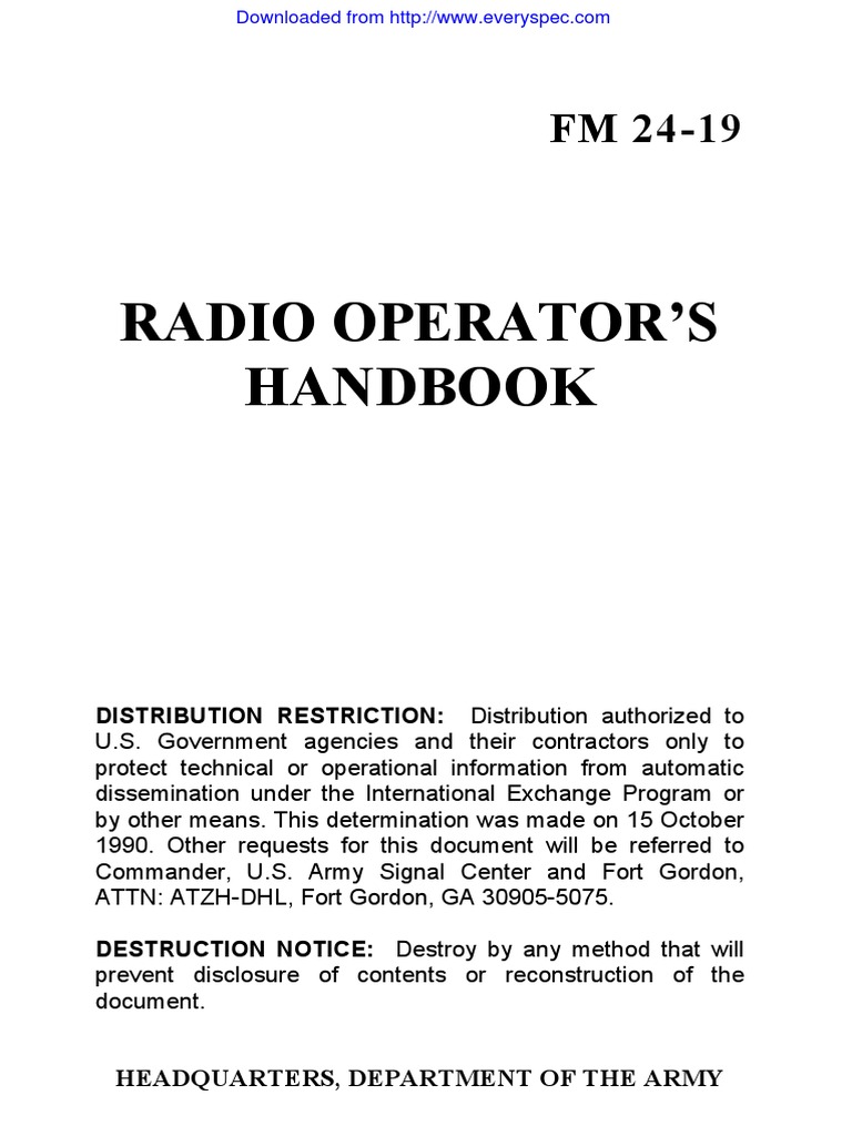 Army Radio Operator Handbook FM 24-19 | PDF | Frequency Modulation ...