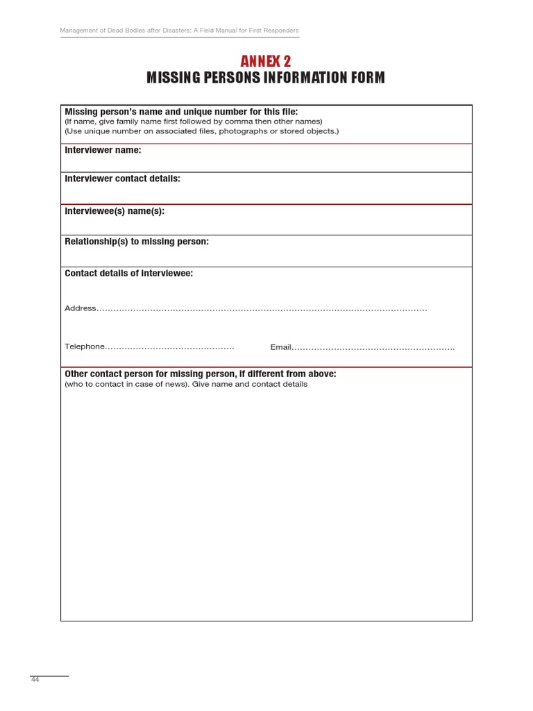 Missing Persons Information Form Annex2 PDF | PDF | Identity Document ...
