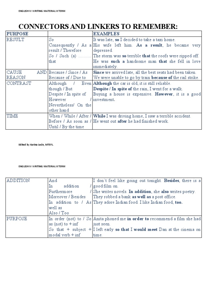 Connectors and Linkers Summary | PDF | Business
