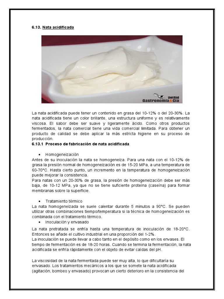 Proceso de fabricación y control de calidad de la nata acidificada ...