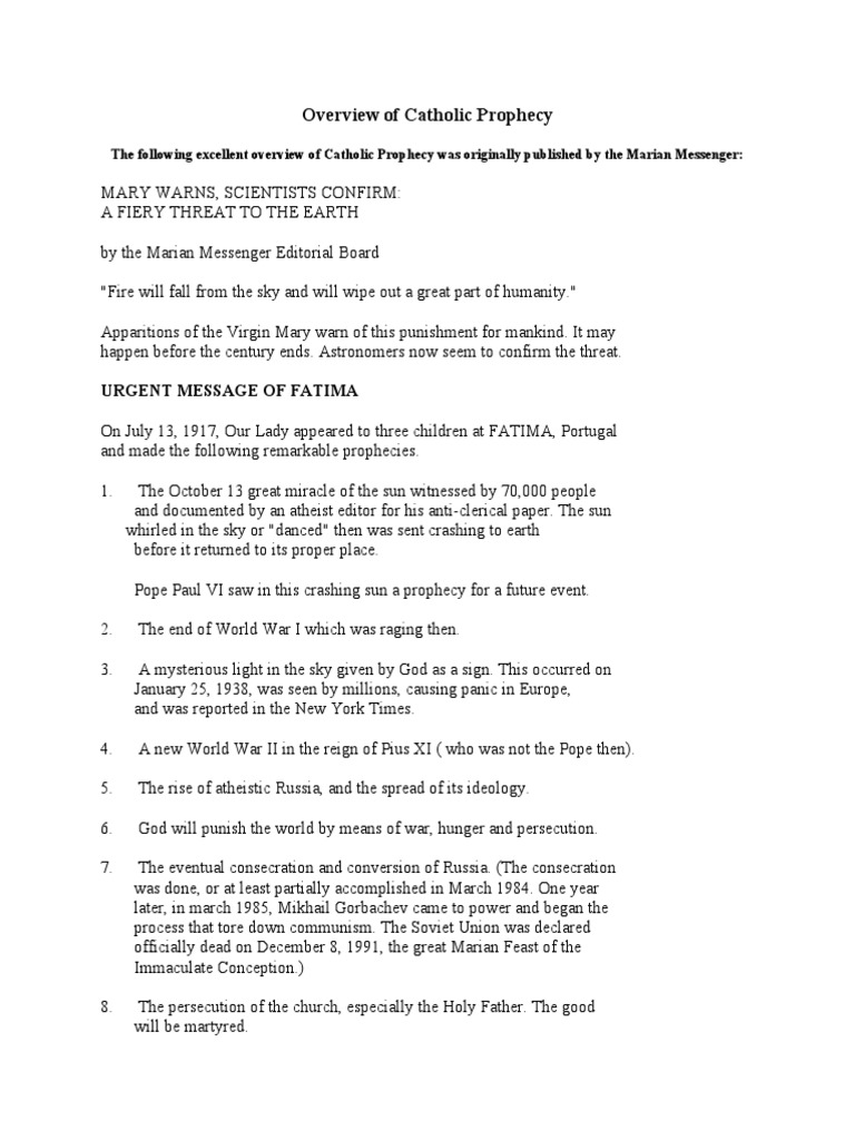 Overview of Catholic Prophecy | PDF | Our Lady Of Fátima | Rosary