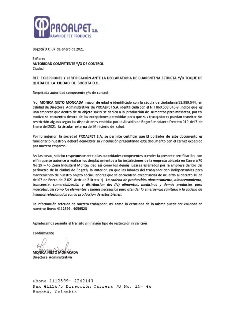 Certificación de Movilidad Proalpet S.A. | PDF