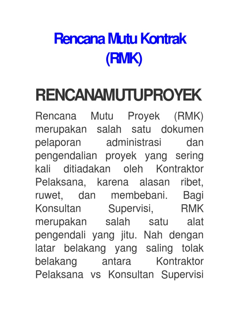 Rencana Mutu Kontrak Contoh | PDF