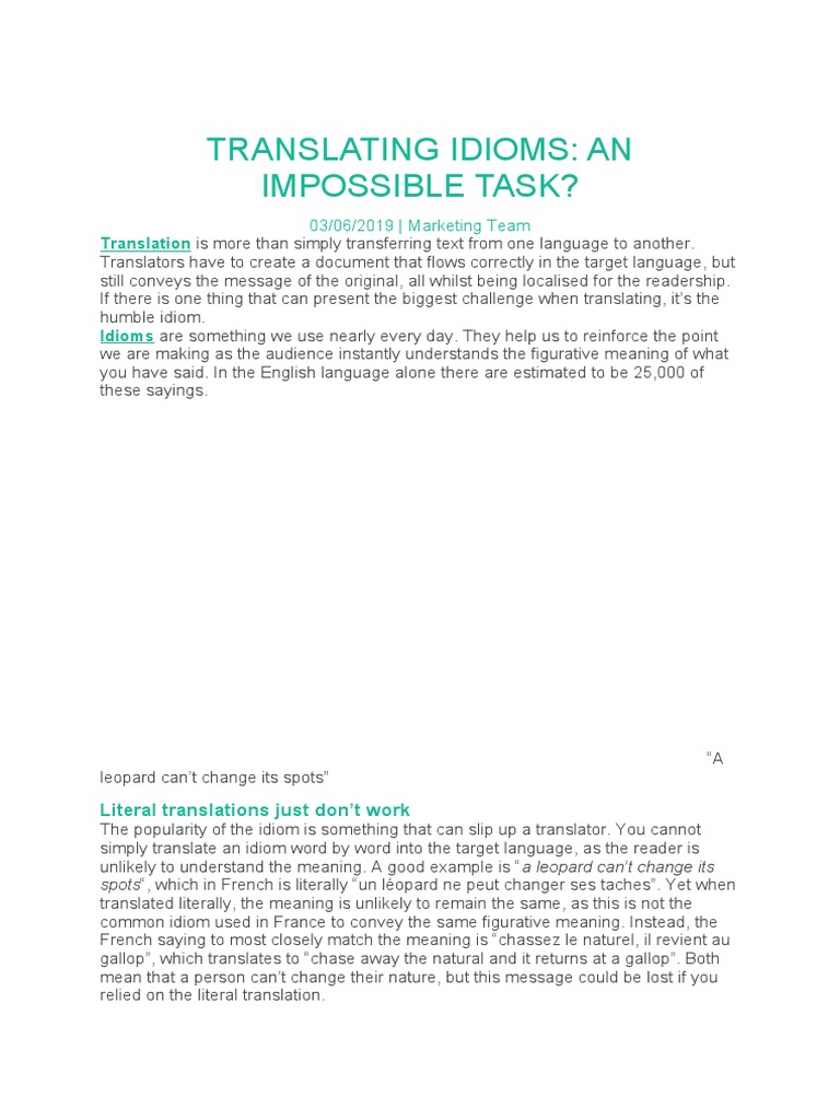 Translating Idioms: An Impossible Task?: Translation | PDF | Idiom ...