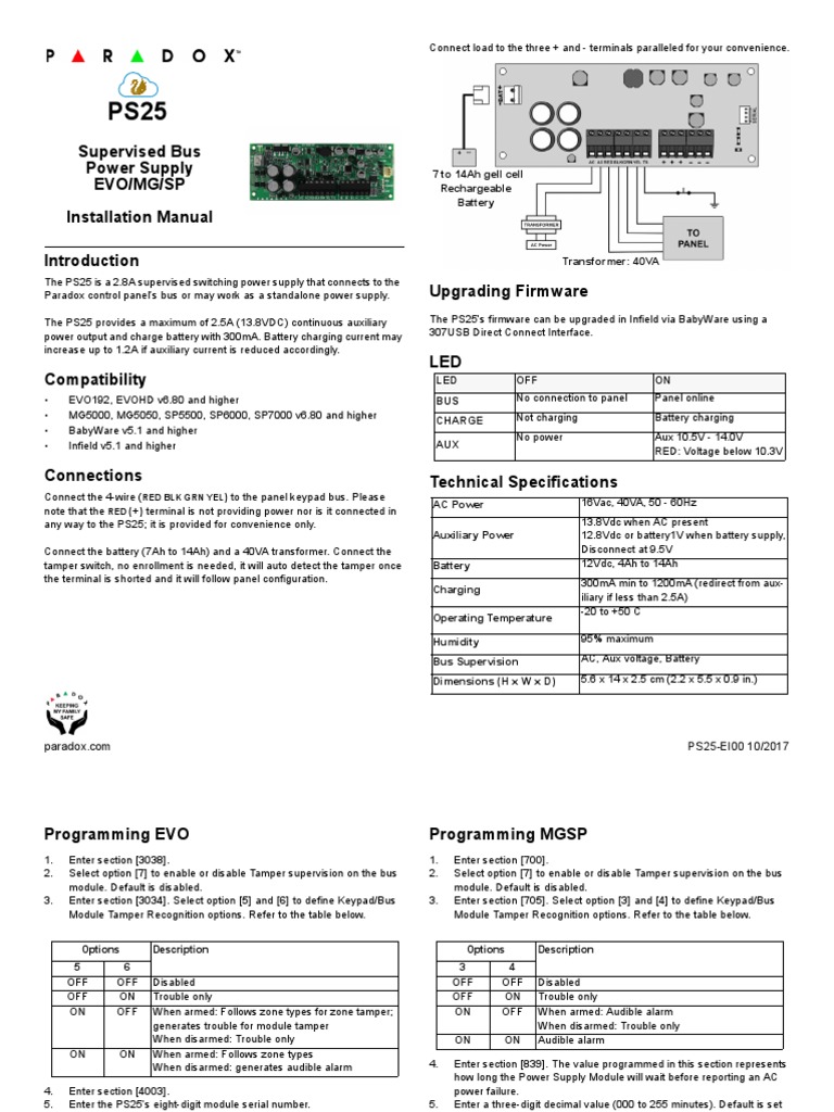 Installation and Programming Instructions for the Paradox PS25 ...