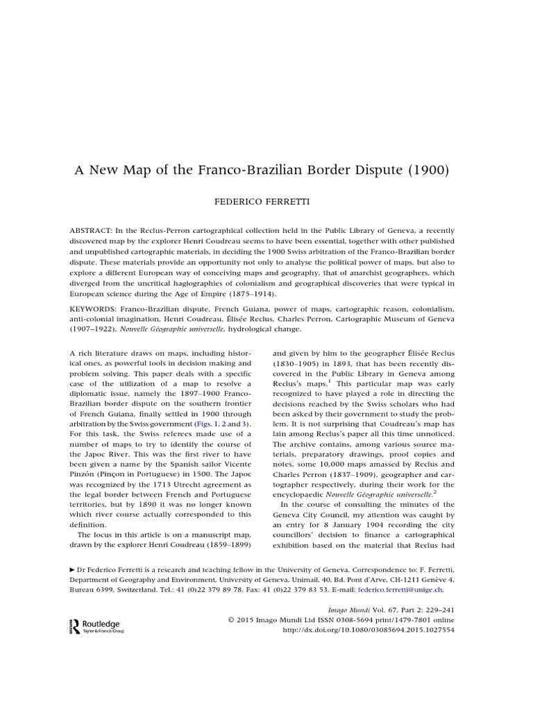 2015 - A New Map of The Franco-Brazilian Border Dispute 1900 | Download ...