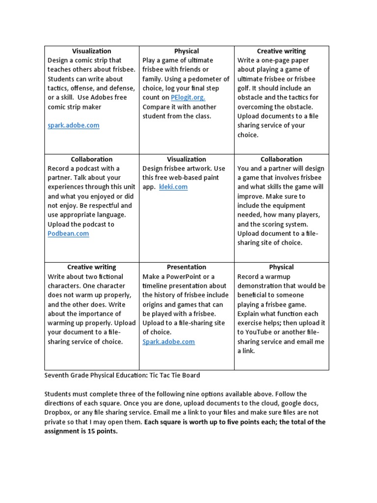Tic Tac Toe Choice Board Frisbee | PDF | Software | Computing And ...
