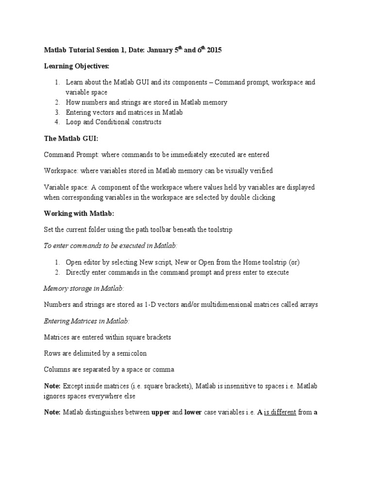 Matlab Tutorial Sessions | PDF | Matlab | Control Flow