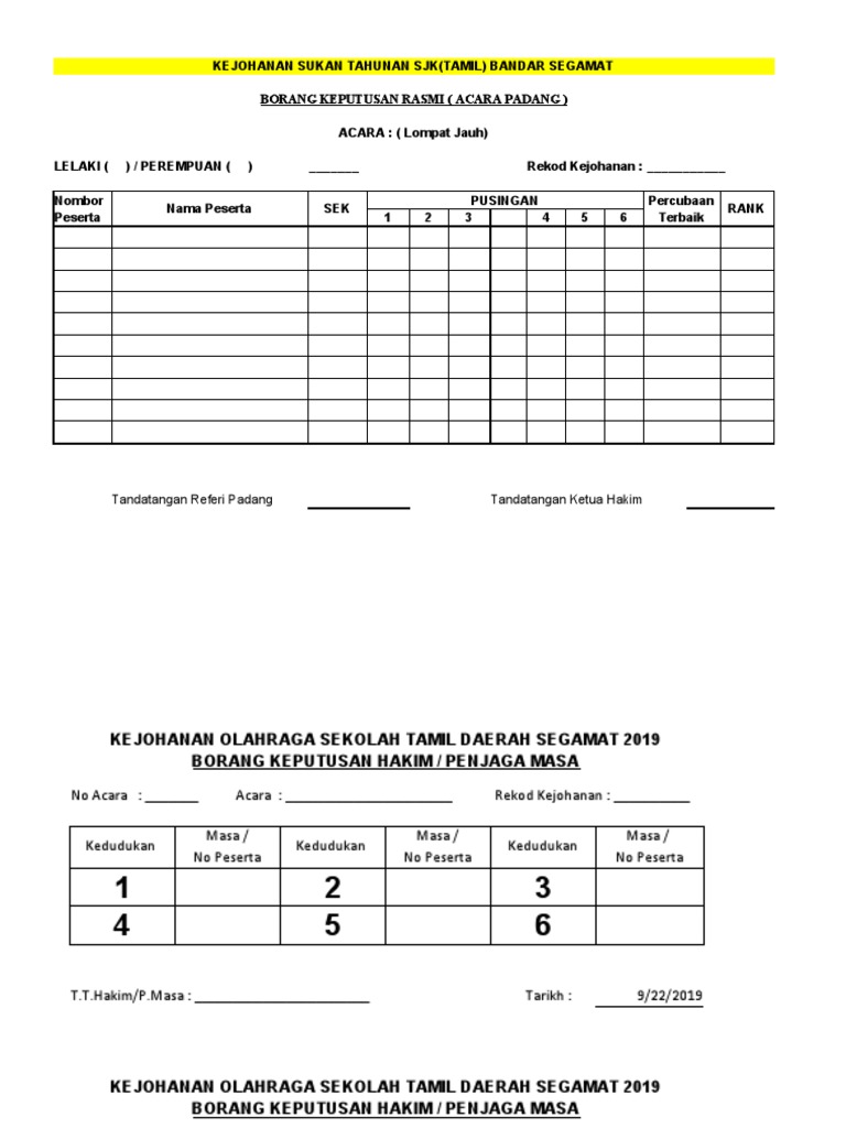 Borang Sukan Sek Tamil | PDF