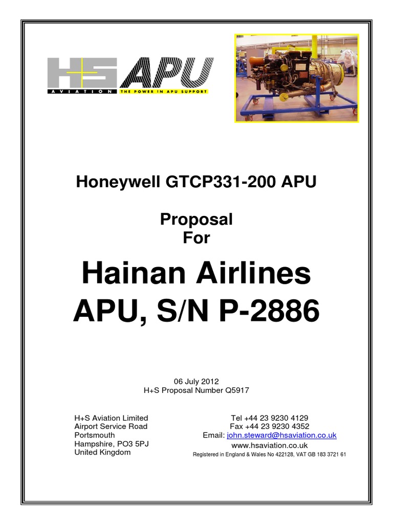 Q5917 - Hainan Airlines GTCP331-200 T&M Proposal With NTE For P-2886 ...