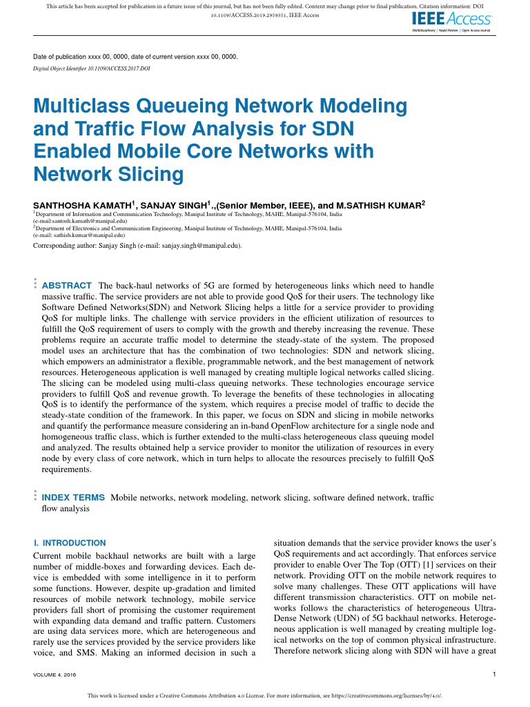 Multiclass Queueing Network Modeling and Traffic Flow Analysis For SDN Enabled Mobile Core ...