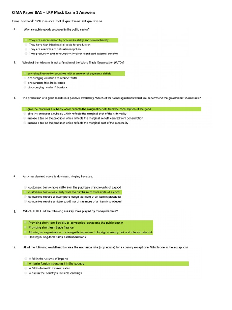 CIMA Paper BA1 LRP Mock 2018 Answers | PDF