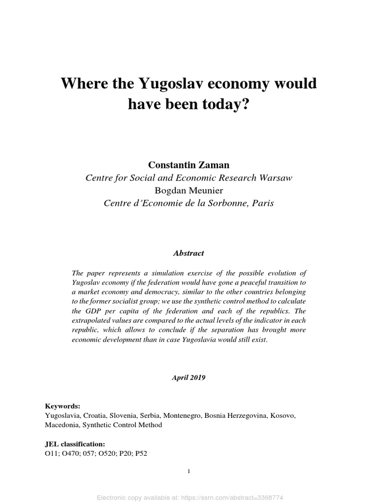 Yugoslav Economy: A Hypothetical Analysis | PDF | Socialist Federal ...