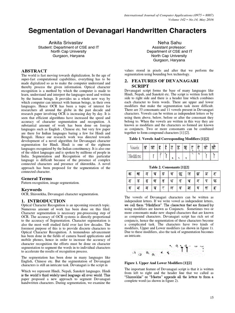 Devanagari Handwritten Character Segmentation | PDF | Image Segmentation | Optical Character ...