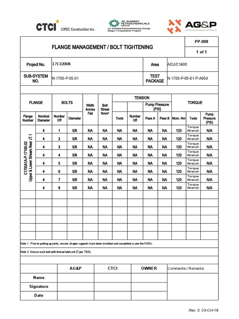 Flange Management / Bolt Tightening: 1 7 C 3 2 0 0 B Sub-System NO ...