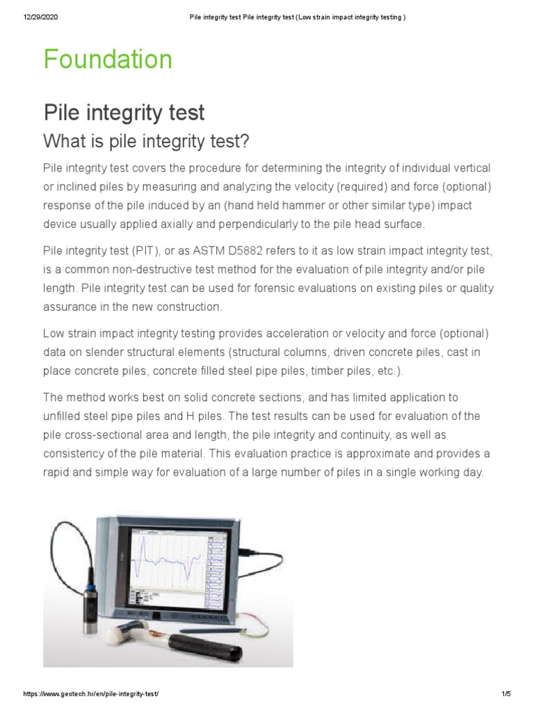 Pile Integrity Test Overview and Procedure | PDF | Deep Foundation ...